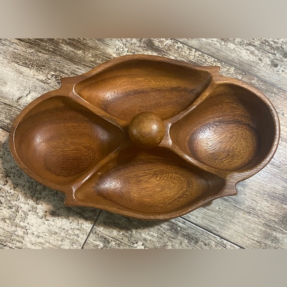 Accents | Vintage Monkey Pod Handled Divided Serving Dish Hand Crafted ...
